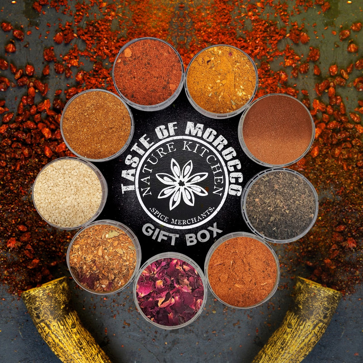 Moroccan Spices Selection Gift Box 9 Spice Pots with recipe Card