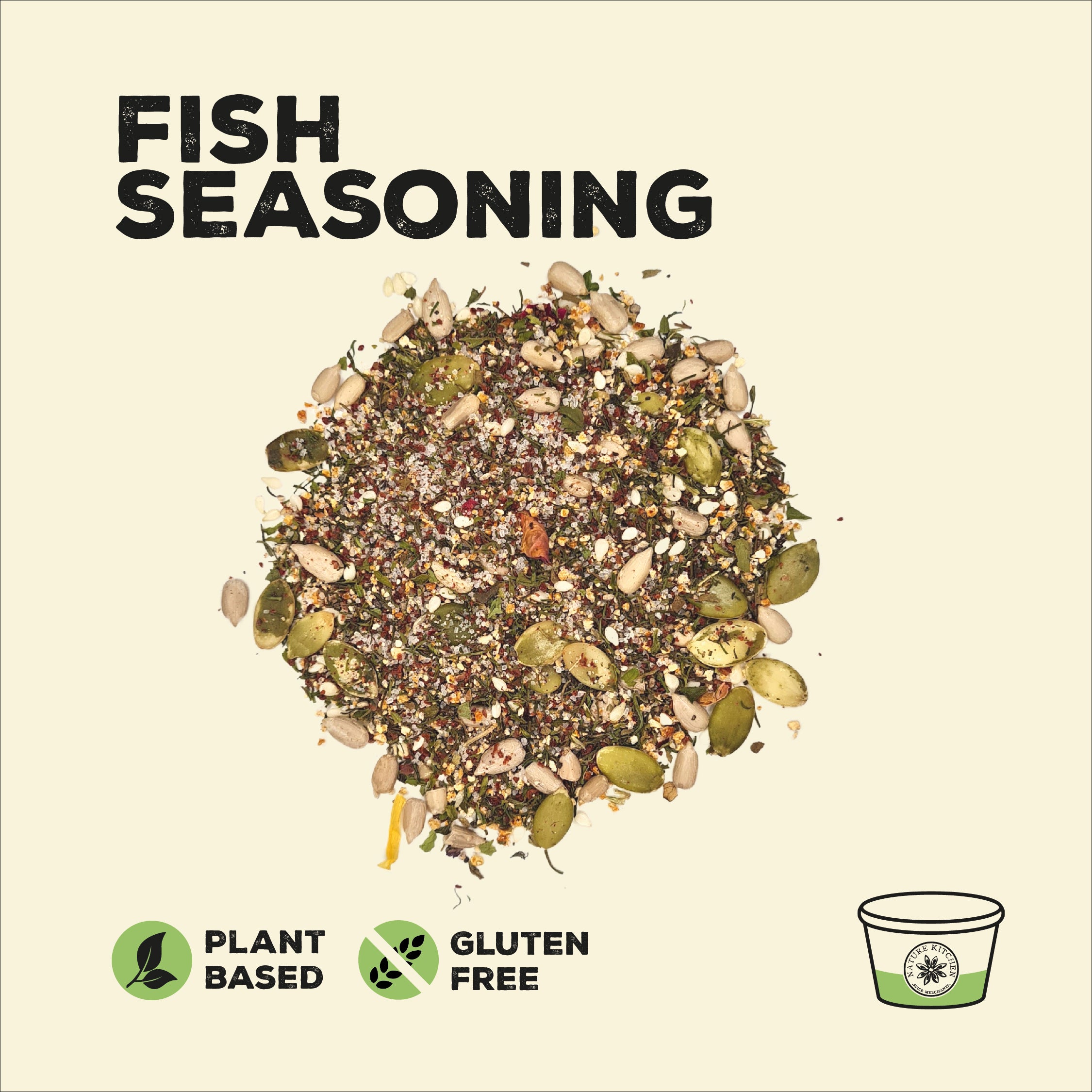 Fish Seasoning Nature Kitchen. Available in 50g to 5kg
