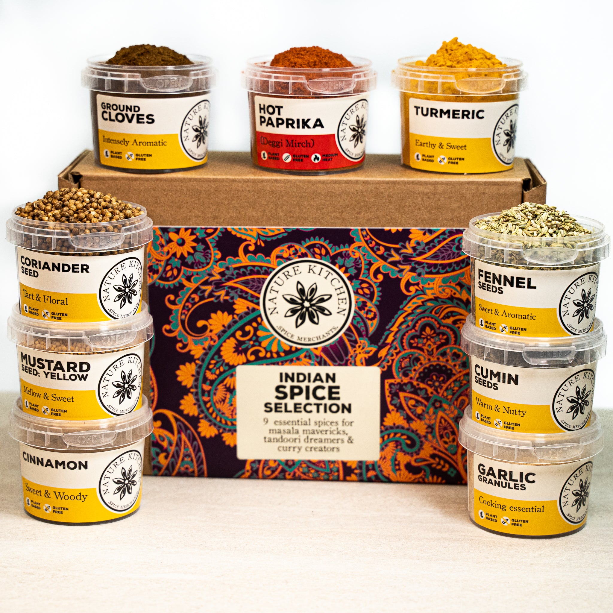 Indian Spice Selection Gift Box with 9 Spice Pots and Recipe Cards