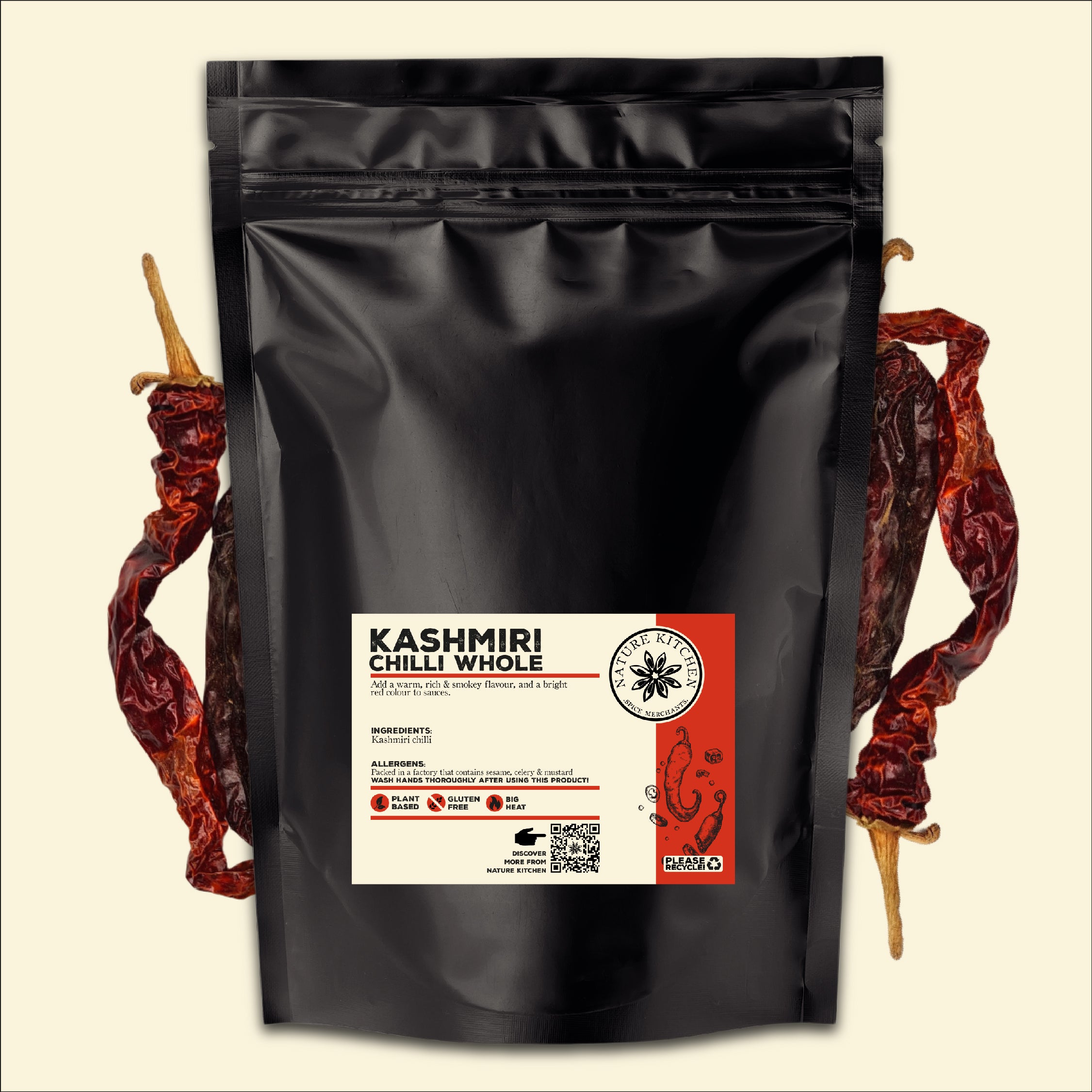 Chilli Kashmiri Whole 100g ﻿Kashmiri is a vibrant and hot