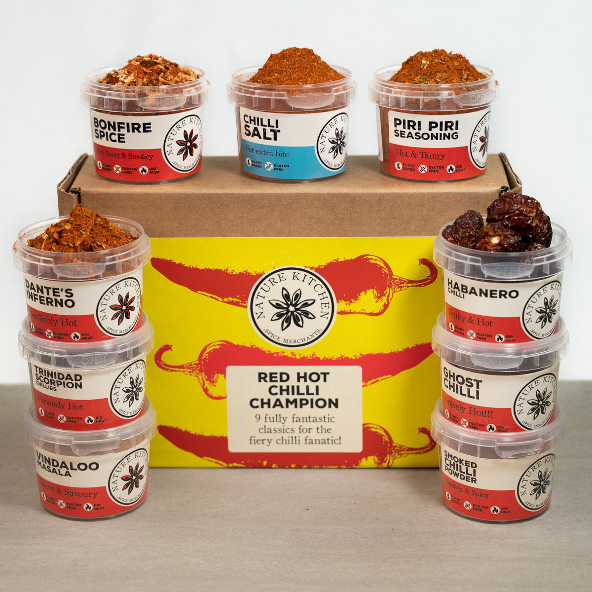 Red Hot Chilli Selection Gift Box 9 Spice Pots a Scoville Scale and Re