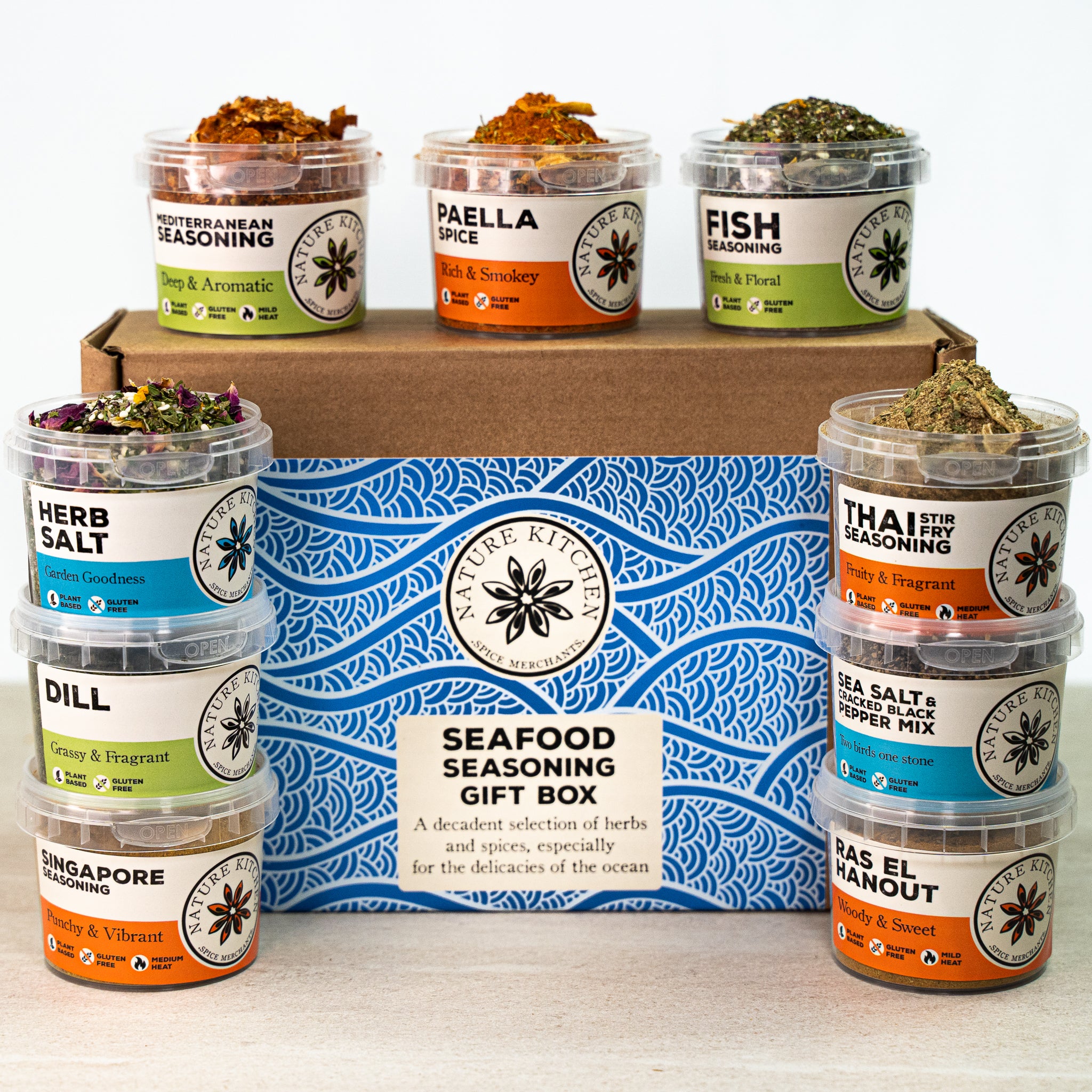 Seafood Seasoning Selection Gift Box with 9 Spice Pots and recipe Card