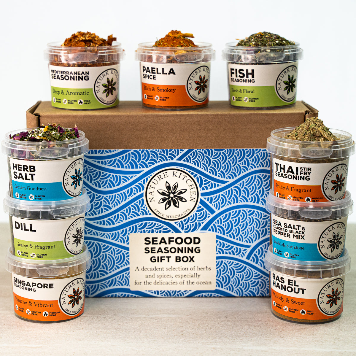 Seafood Seasoning Selection Gift Box with 9 Spice Pots and recipe Card